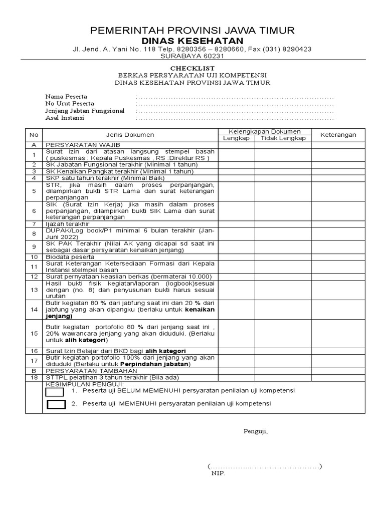 Checklist Penilaian Berkas Persyaratan | PDF