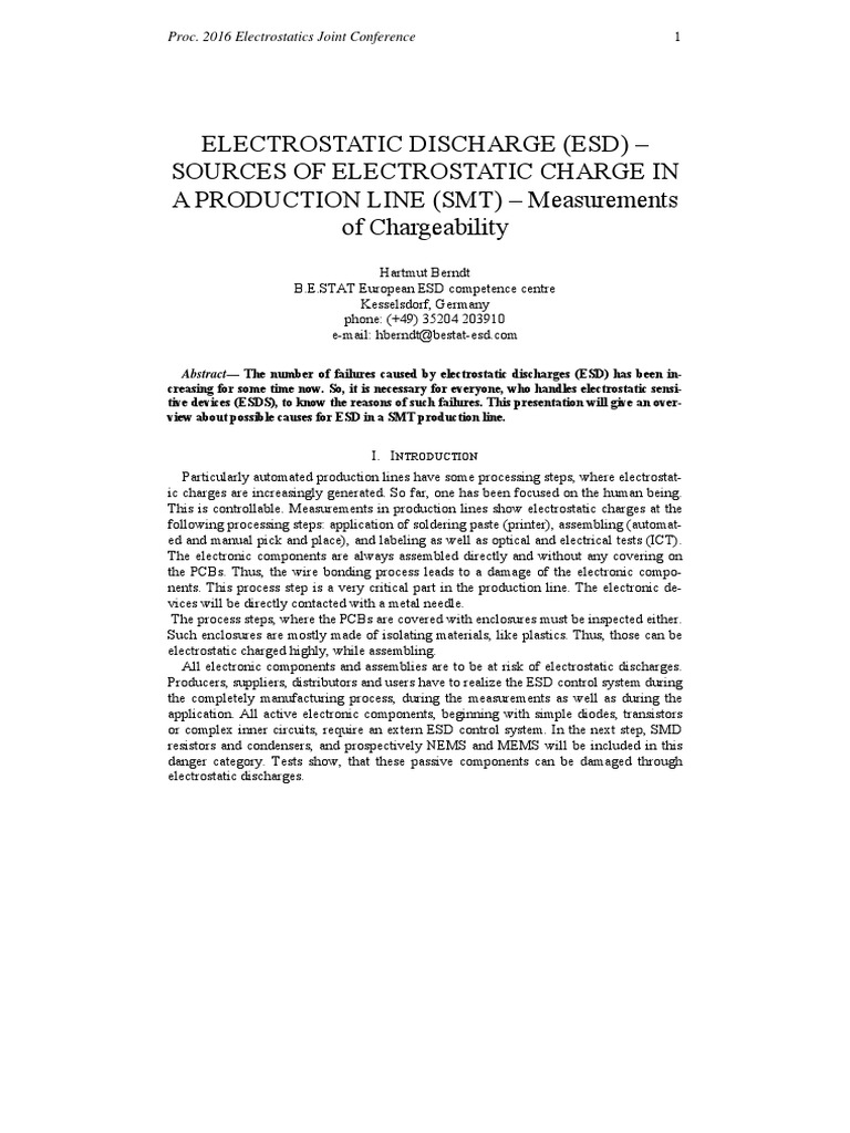 ESD Sources in SMT Production Lines | PDF | Electrostatic Discharge ...