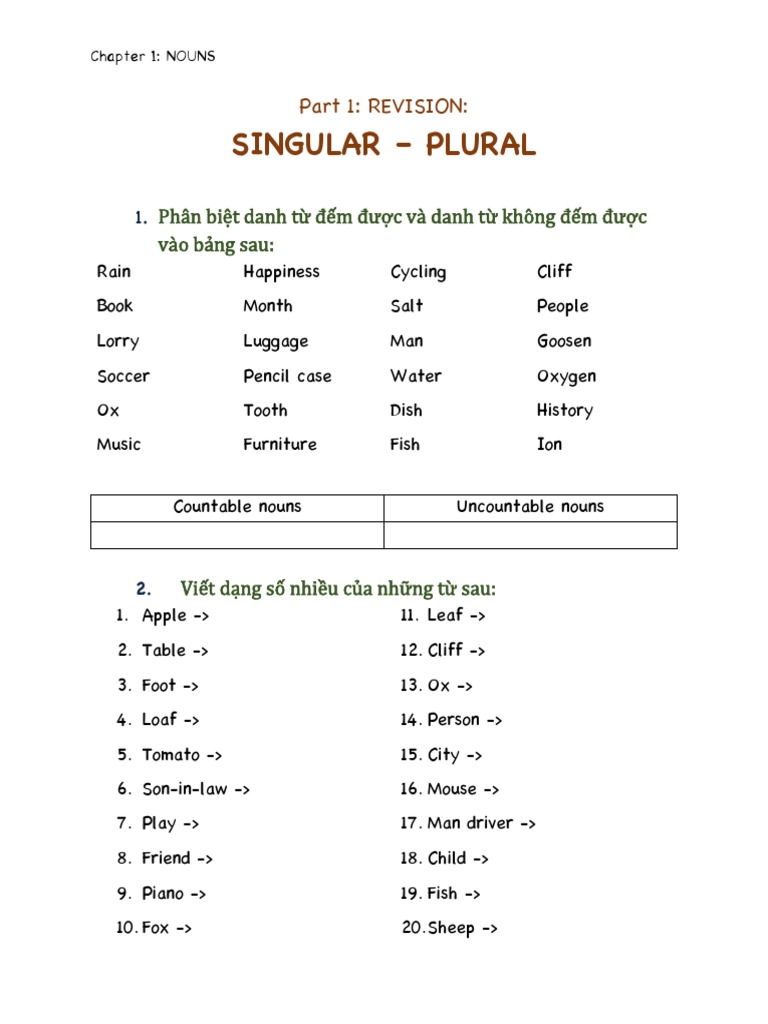 1.1 Singular Plural | PDF | Foods | Food And Drink