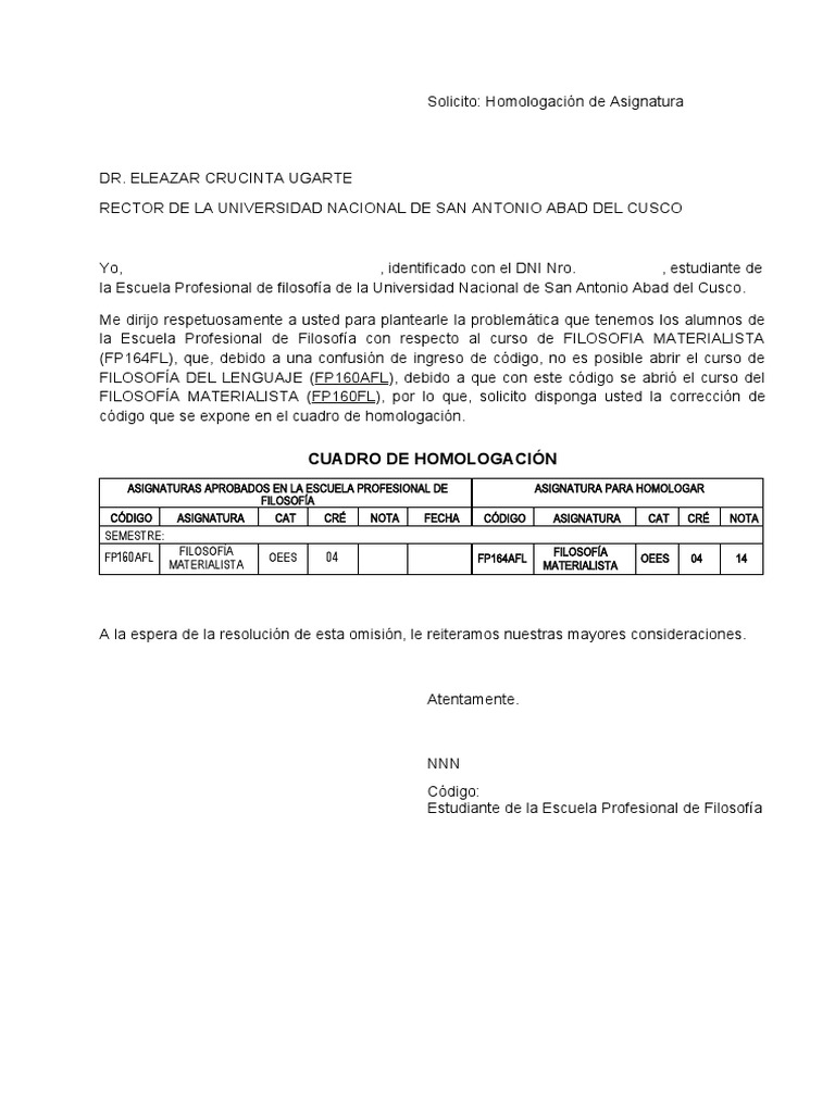 Solicitud Al Rector | PDF