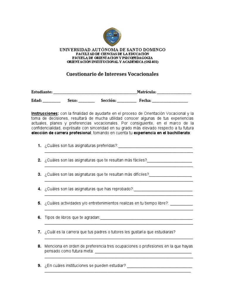 Cuestionario de Intereses Vocacionales - Rosa Checo | PDF