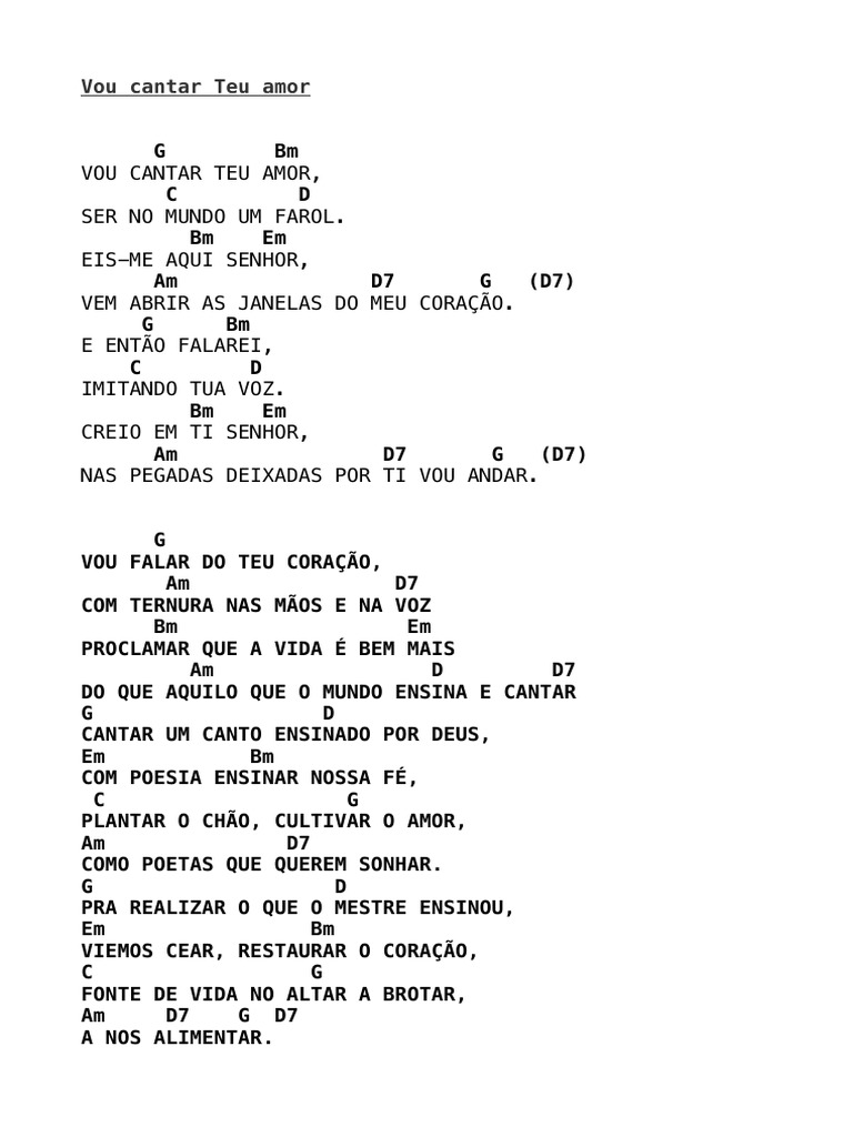 Vou Cantar Teu Amor - Cifra em G | PDF | Amor