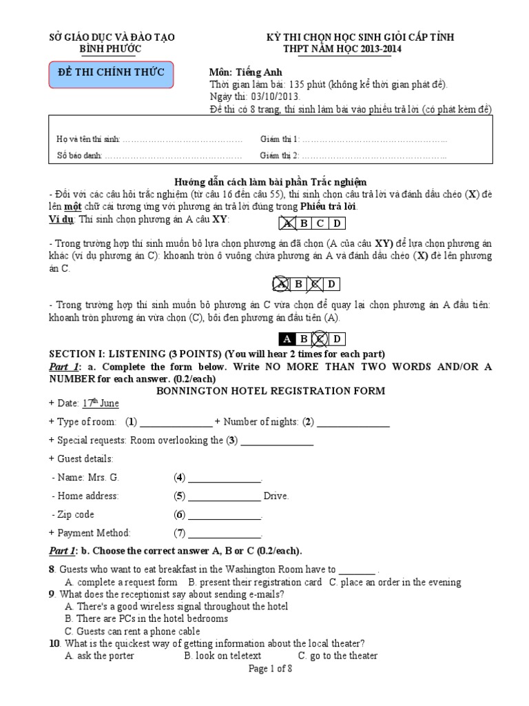 De HSG BinhPhuoc L12 2013 2014 TiengAnh | PDF