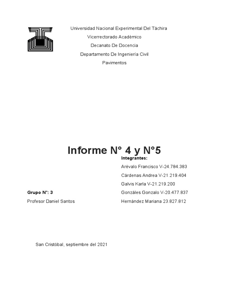 Informe 4 y 5 Grupo 3 | PDF | Cemento | Materiales