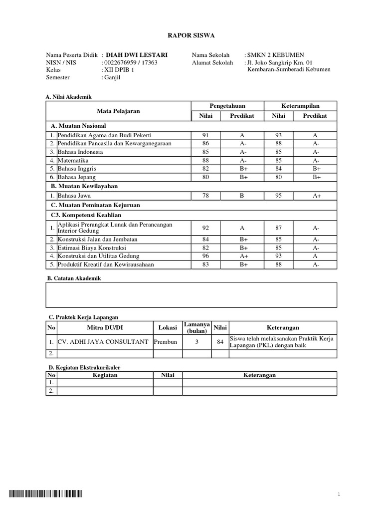 Rapor XII DPIB 1 DIAH DWI LESTARI | PDF