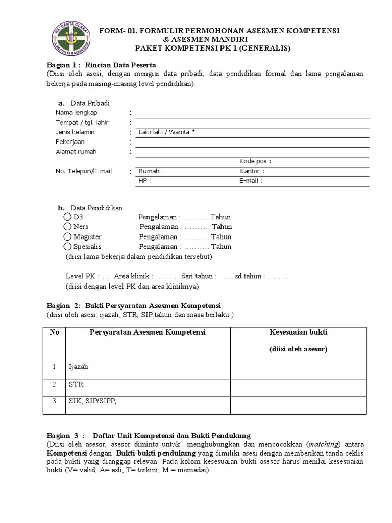 01 Form 1 Pendaftaran Asesi | PDF