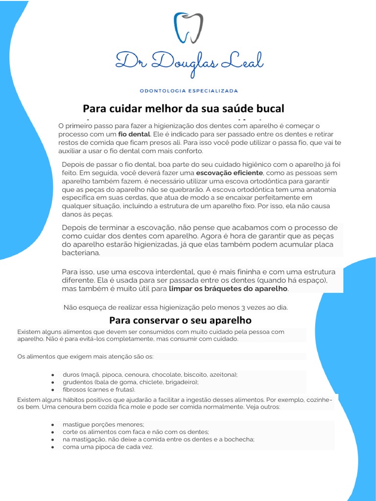 Instruções para Aparelho Fixo | PDF | Dente | Boca