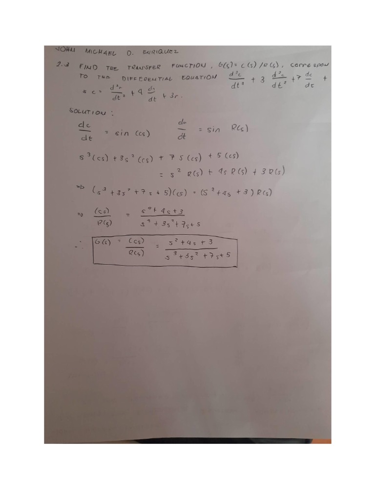 Transfer Function - Skill Assessment Exercise EnriquezJM | PDF Transfer Function - Skill Assessment Exercise EnriquezJM | PDF