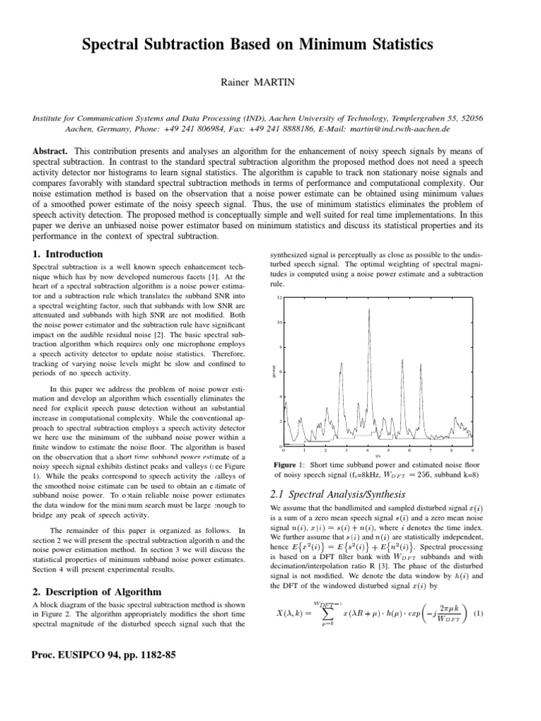 Spectral Subtraction Based On Minimum Statistics | PDF | Variance | Signal To Noise Ratio