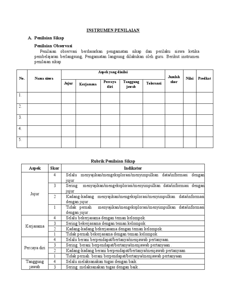 Instrumen Penilaian Sikap dan Pengetahuan | PDF