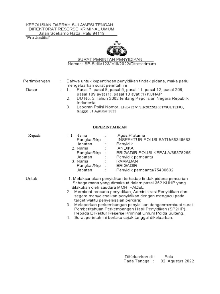 Surat Perintah Penyidikan | PDF