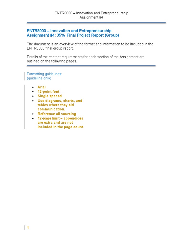 ENTR8000 Assignment 4 Guidelines | PDF | Innovation | Entrepreneurship