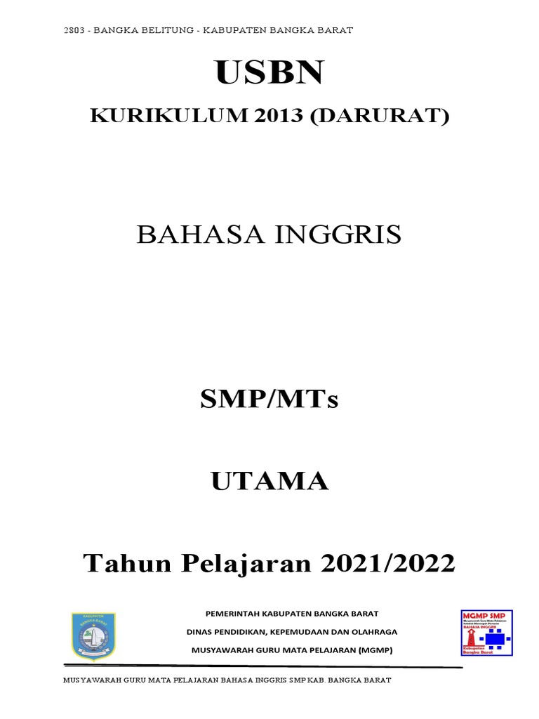 Soal Usbn 2022 Bahasa Inggris Kurikulum Darurat | PDF