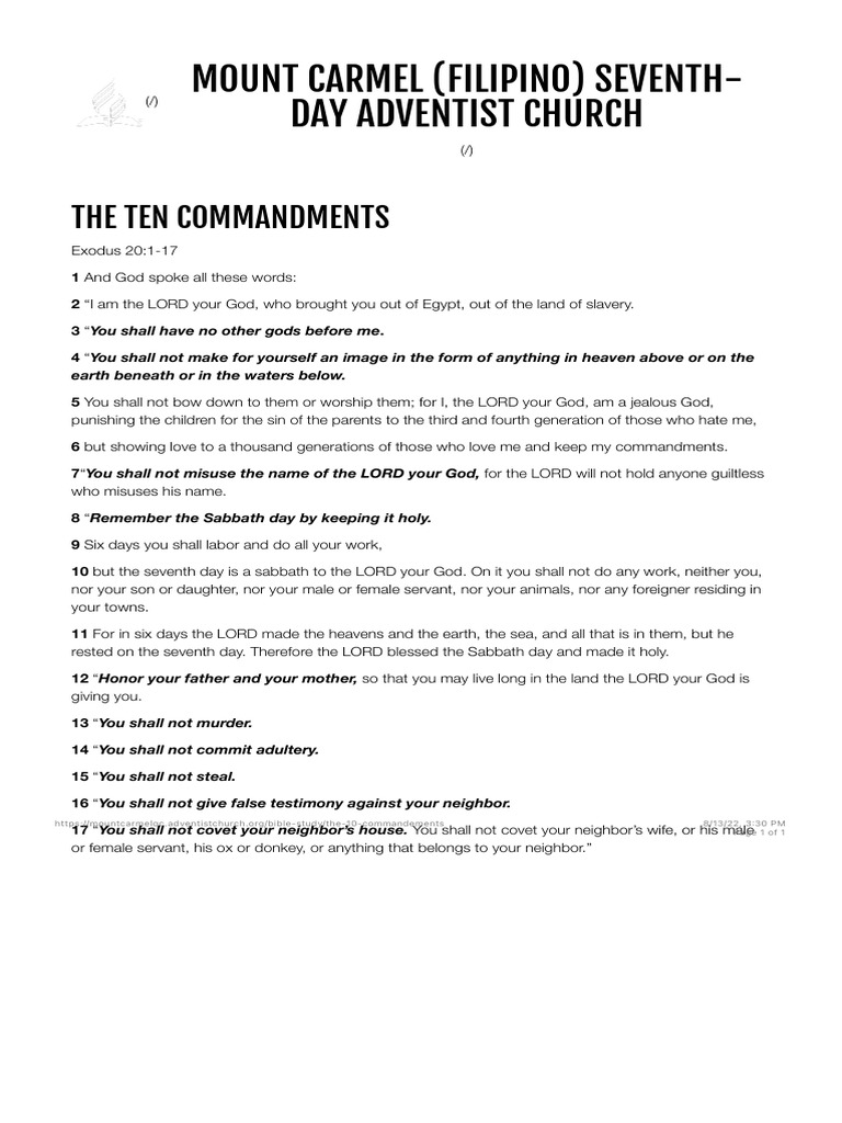 The Ten Commandments - Mount Carmel (Filipino) Seventh-Day Adventist ...