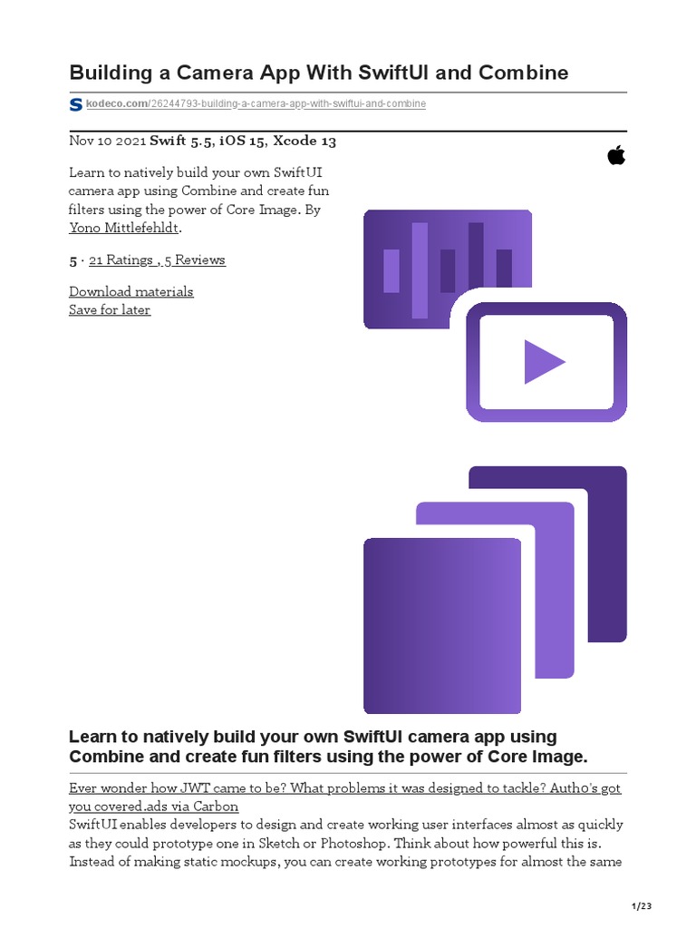Building A Camera App With SwiftUI and Combine | PDF | Swift (Programming Language) | Mobile App