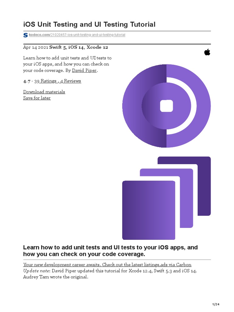 Ios Unit Testing And Ui Testing Tutorial Pdf Central Processing Unit Unit Testing 