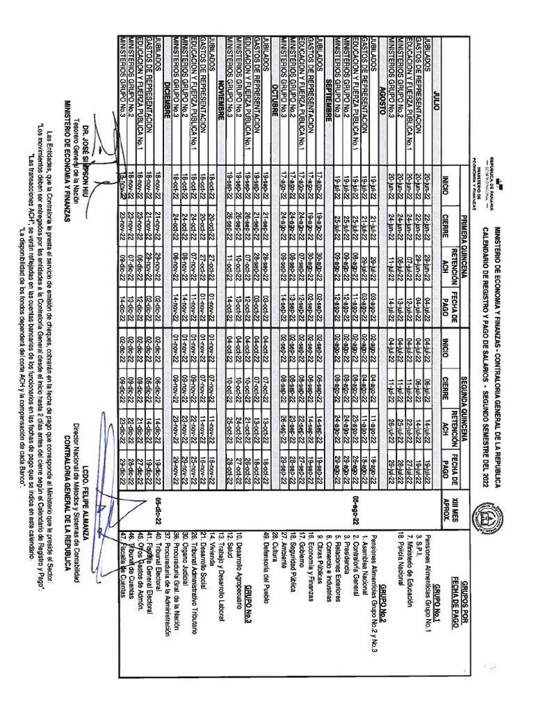 CALENDARIO DE PAGOS 2do SEM 2022 | PDF