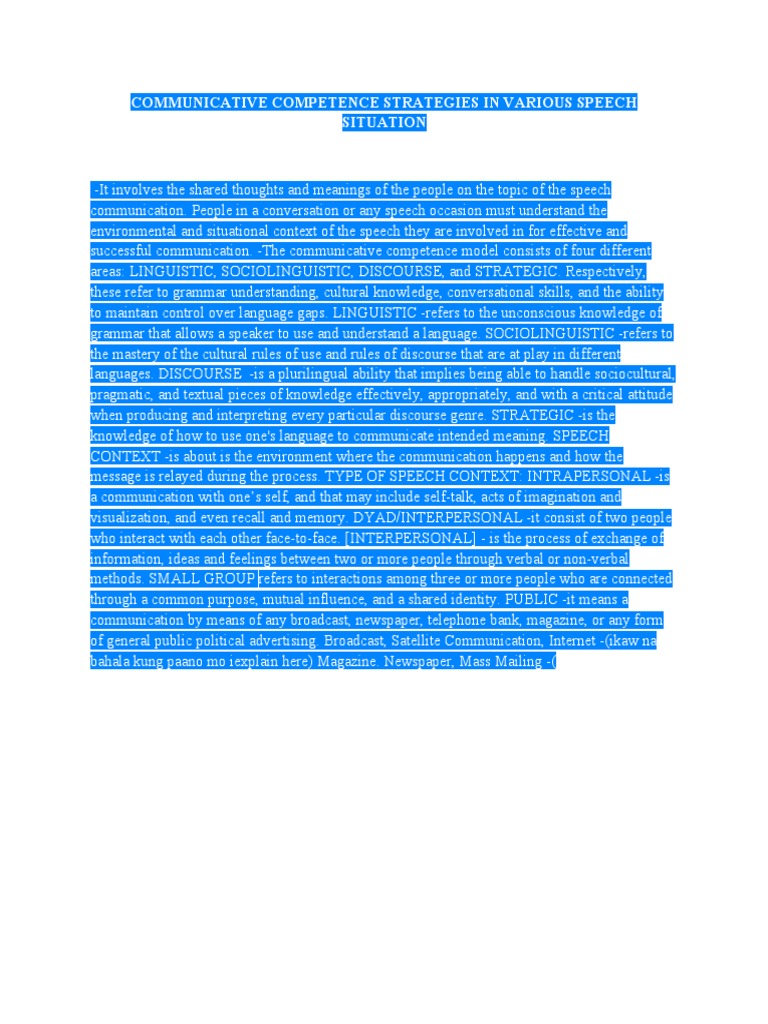 Communicative Competence Strategies in Various Speech Situation | PDF | Language Arts & Discipline