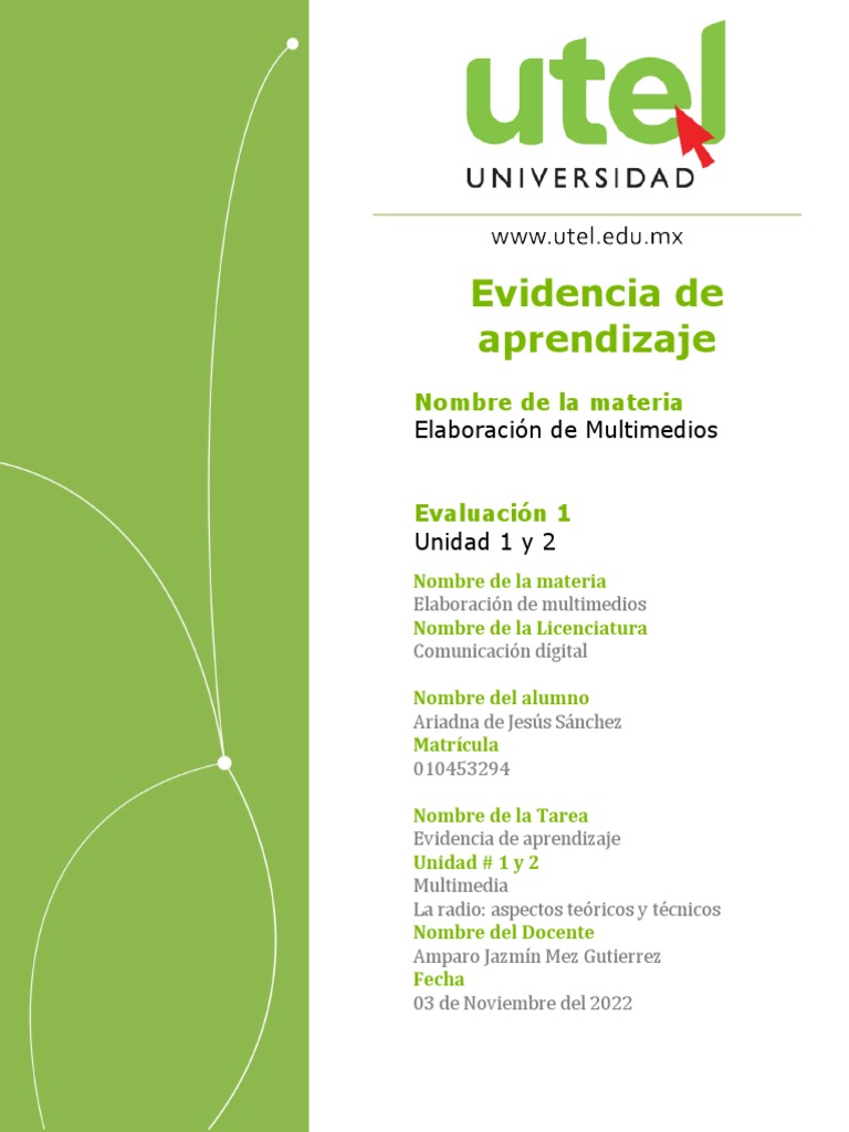 Evidencia de Aprendizaje Multimedios Unidad 1 y 2 Ariadna de Jesús Sánchez | PDF | Multimedia ...