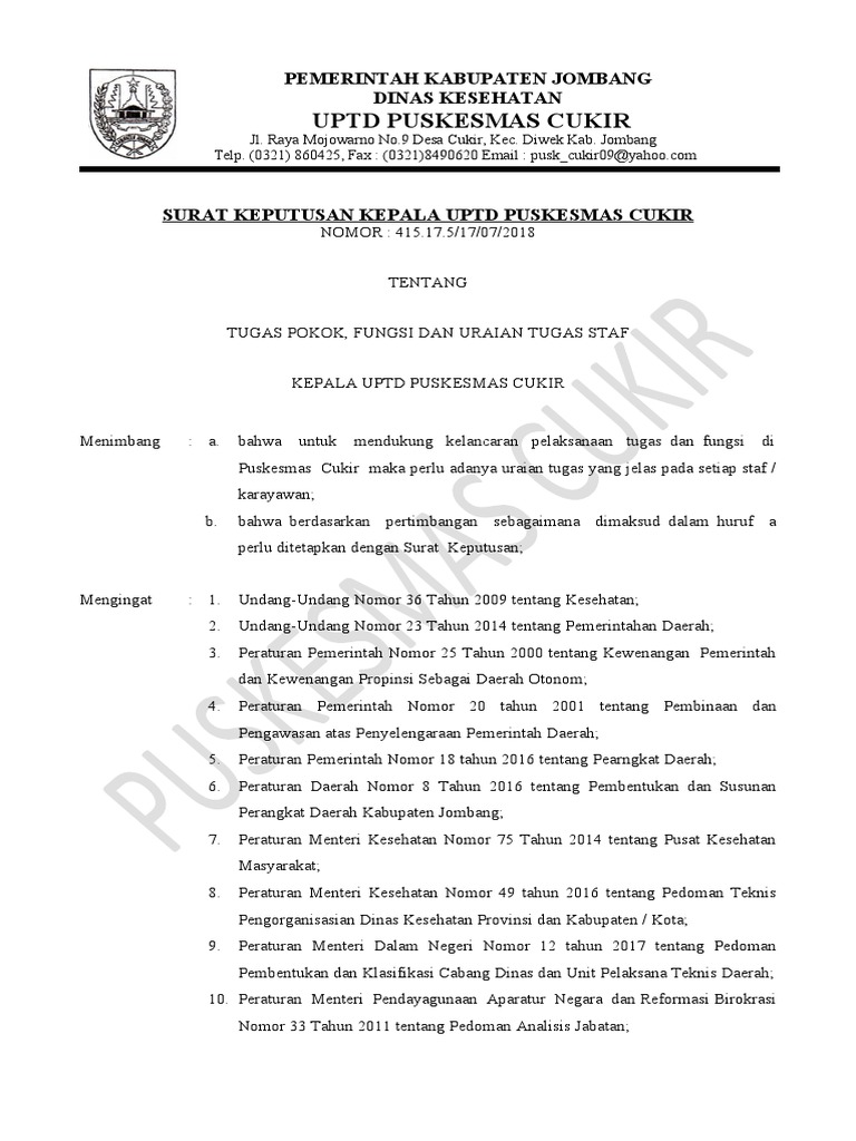 SK TUGAS POKOK, FUNGSI DAN URAIAN TUGAS DR. MAULIDINA (V) | PDF SK TUGAS POKOK, FUNGSI DAN URAIAN TUGAS DR. MAULIDINA (V) | PDF