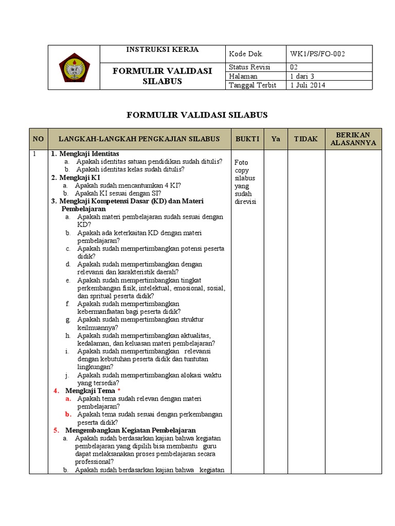 FO 2 - Formulir Validasi Silabus | PDF