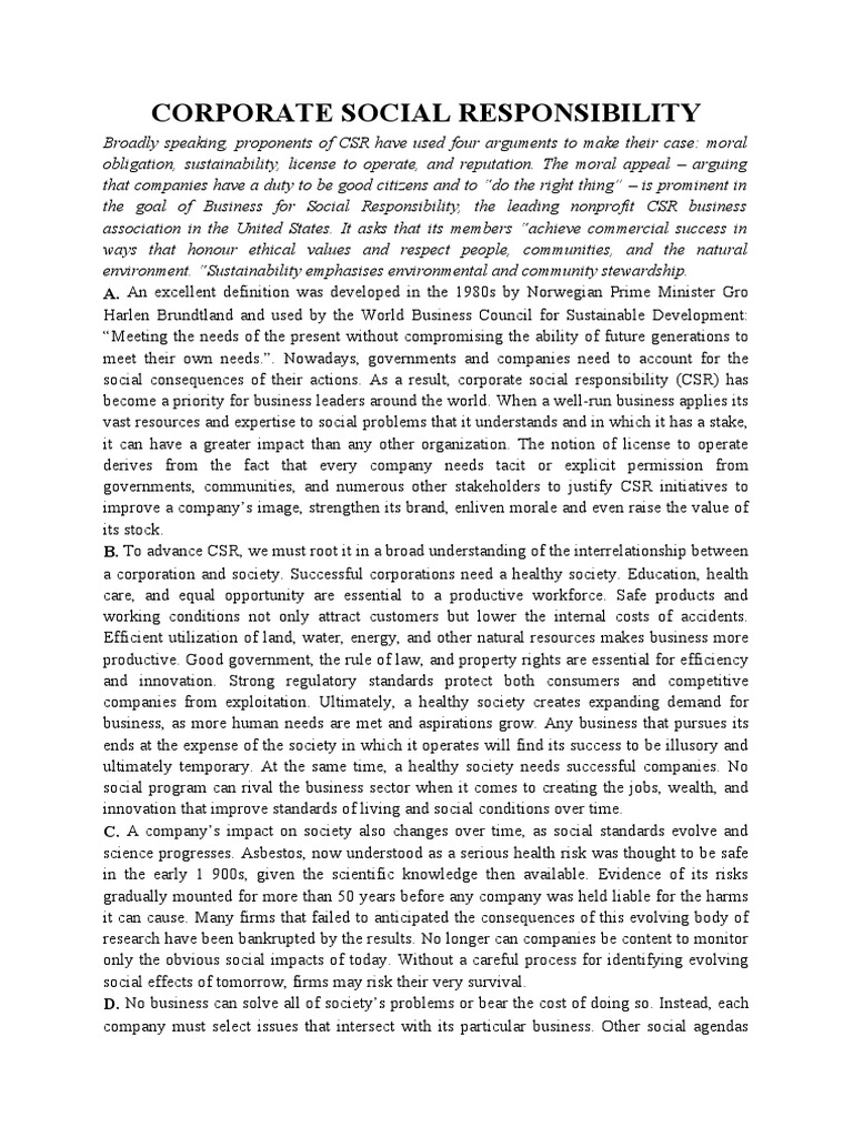 CSR Coporate Social Responsibility | PDF | Corporate Social ...