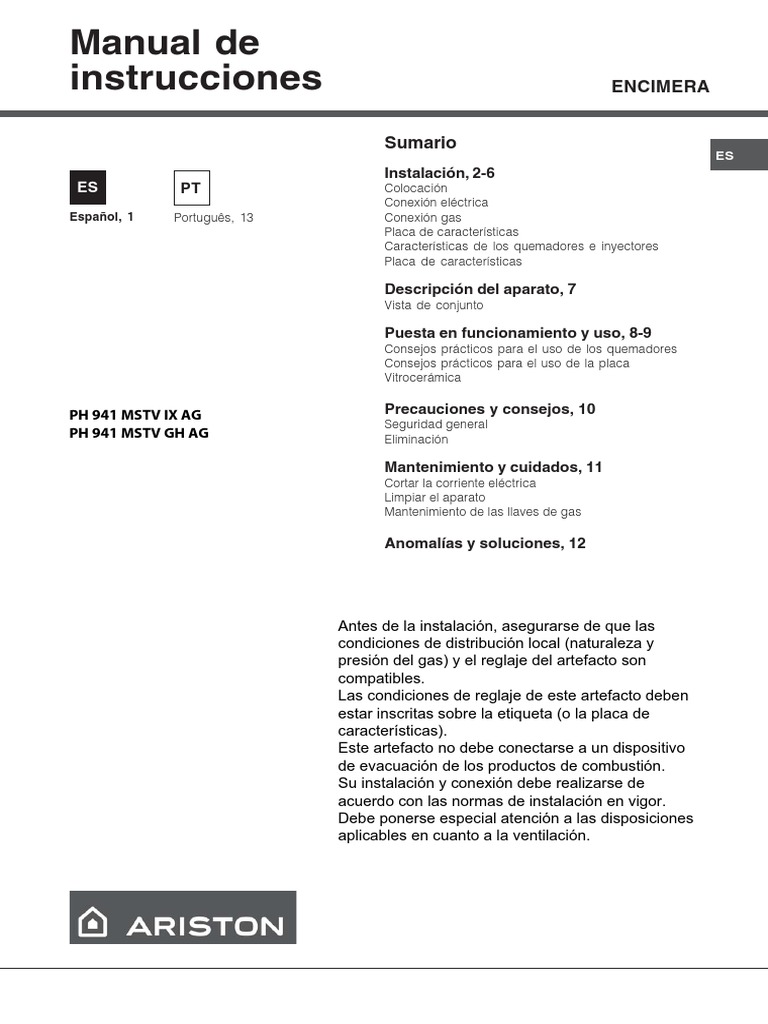 Manual Campana Ariston | PDF | Enchufes y tomas de corriente alterna | Residuos