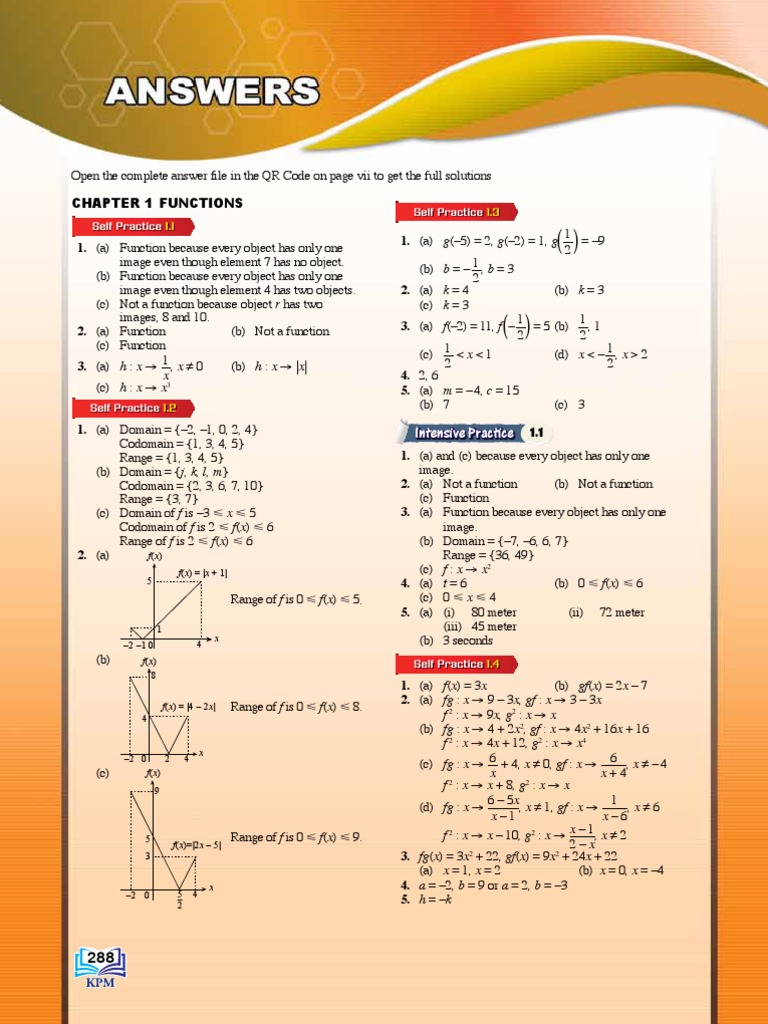DLP Additional Mathematics Form 4 Answer | PDF | Function (Mathematics) | Quadratic Equation