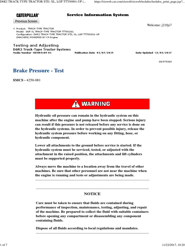 Brake Pressure - Test | PDF | Tractor | Machines