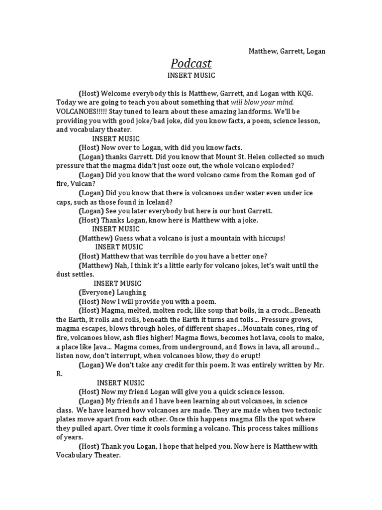 Podcast Student Sample Script | PDF | Volcano | Magma