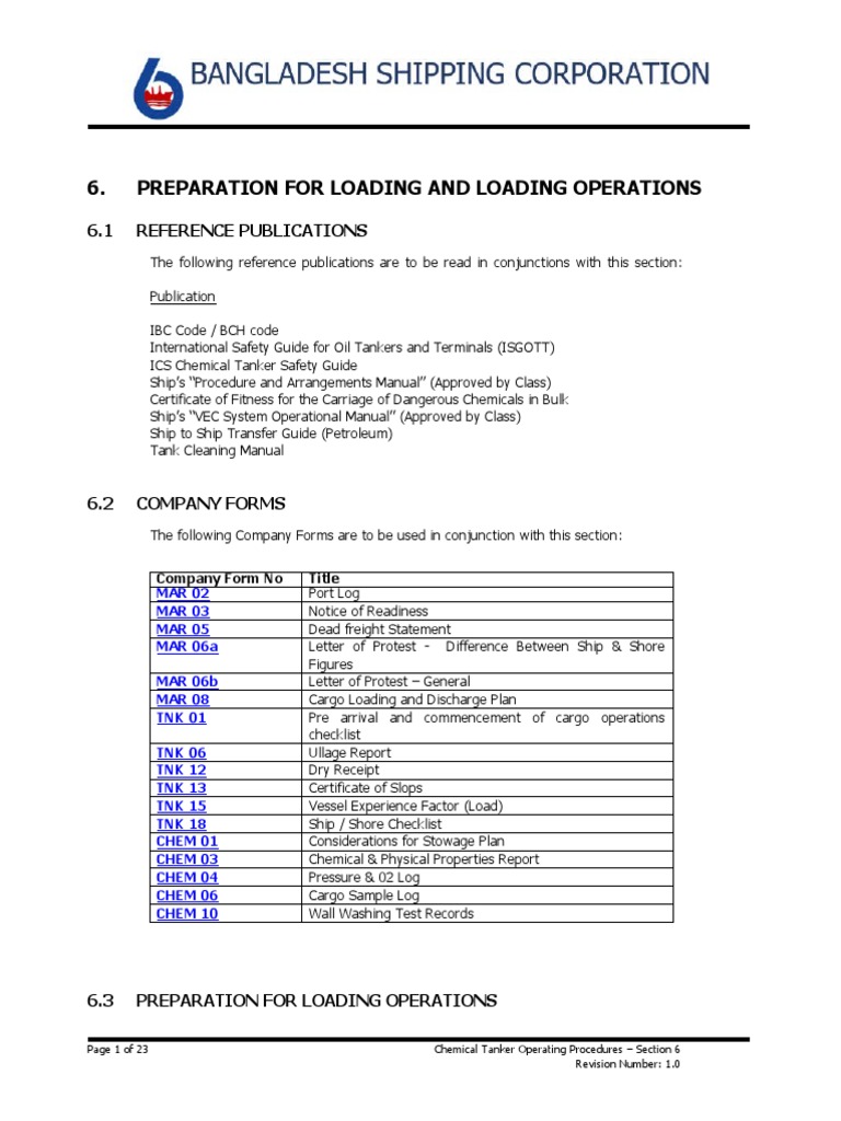 Chemical Section 6 - Preparation For Loading and Loading Operations1 | PDF | Oil Tanker | Ships