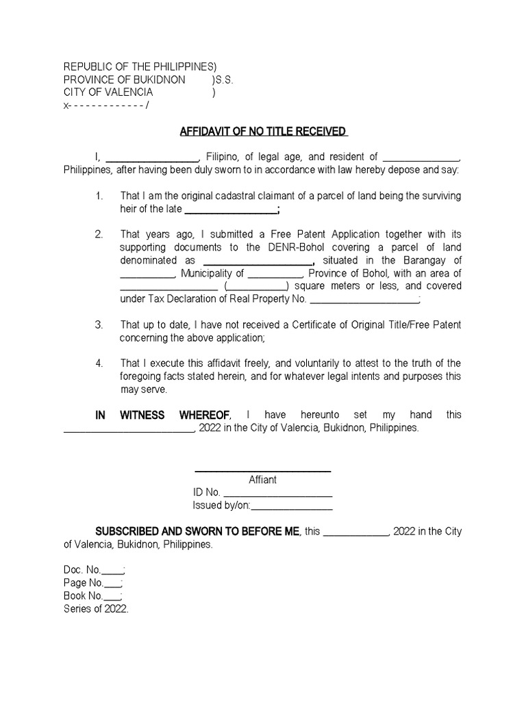 Affidavit of No Title for Land Claim | PDF