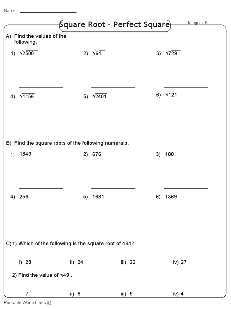Square Root Integers 1 | PDF