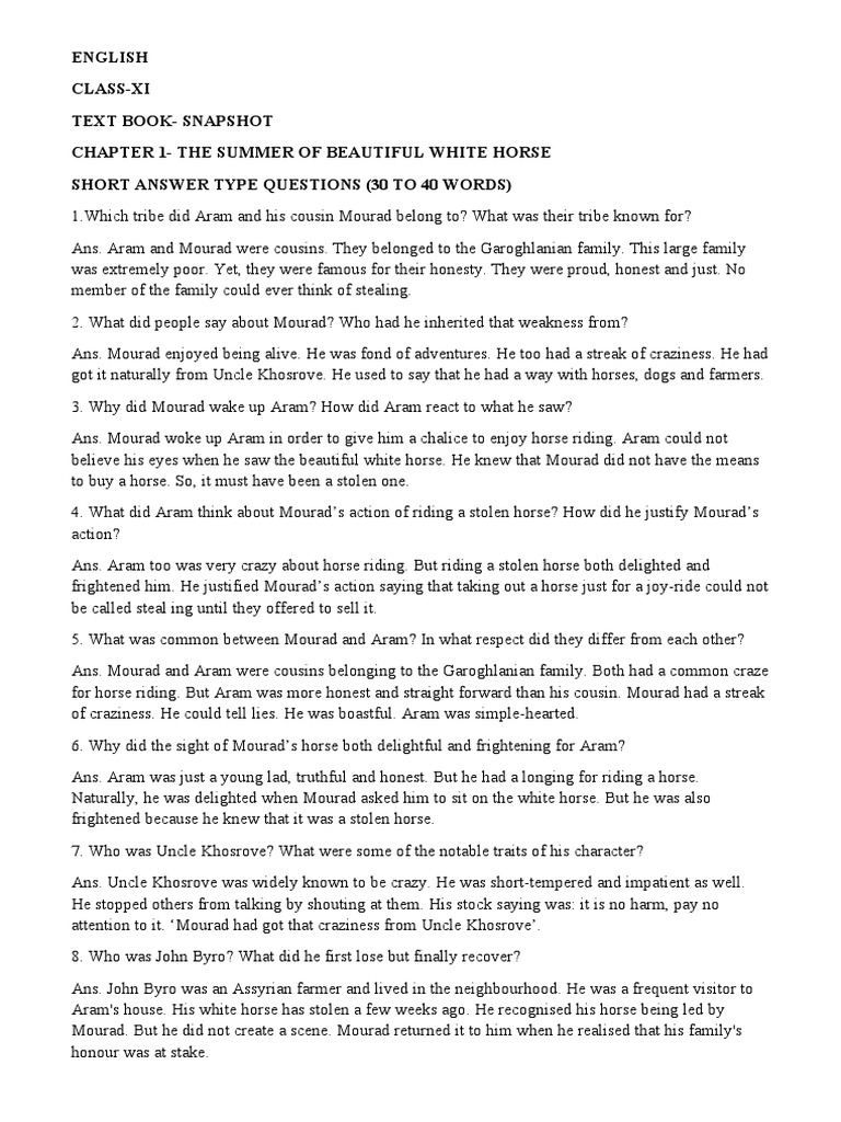 ClASS 11 - Chapter-1 The Summer of Beautiful White Horse - For Merge | PDF