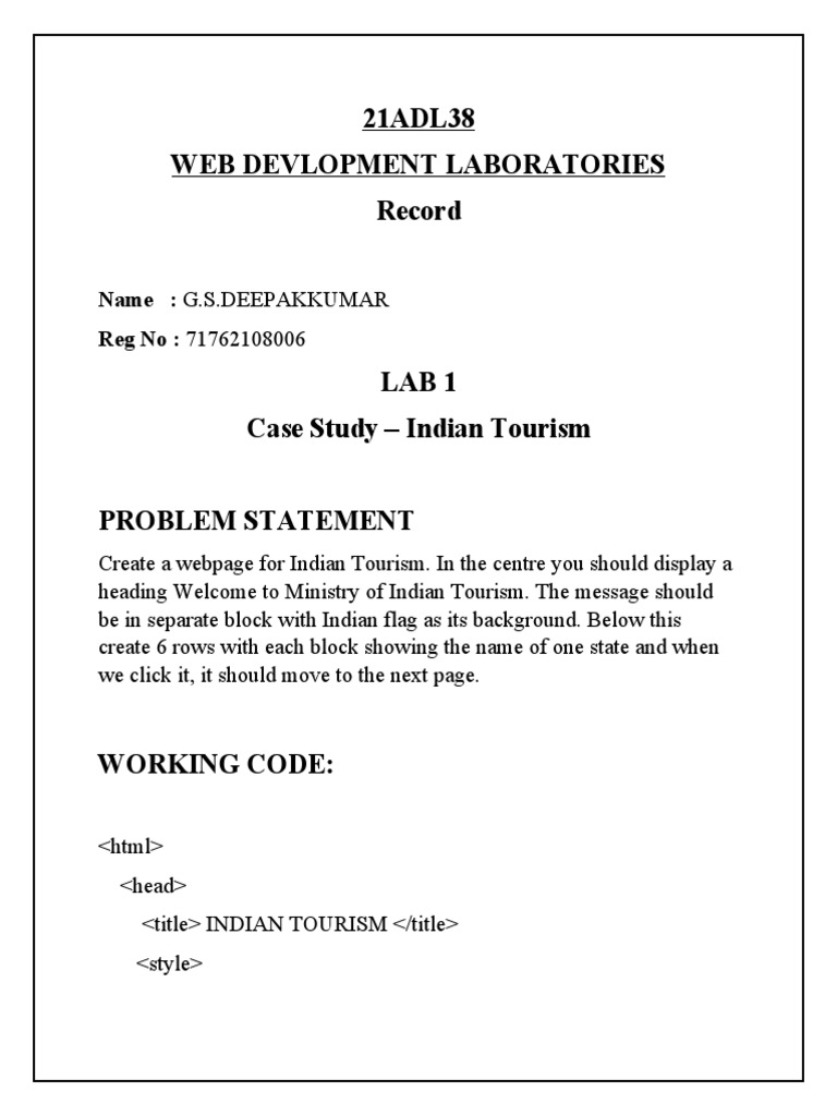 Web Development Lab Record | PDF | Html Element | Websites