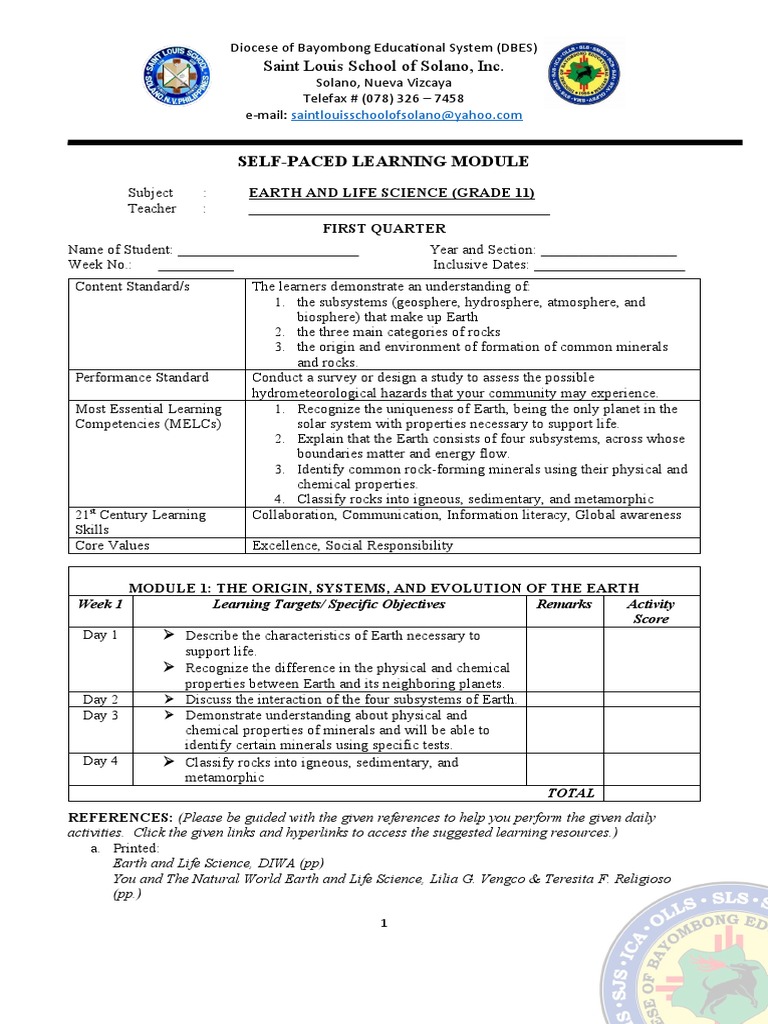 Earth and Life Science - First Quarter | PDF | Minerals | Rock (Geology)
