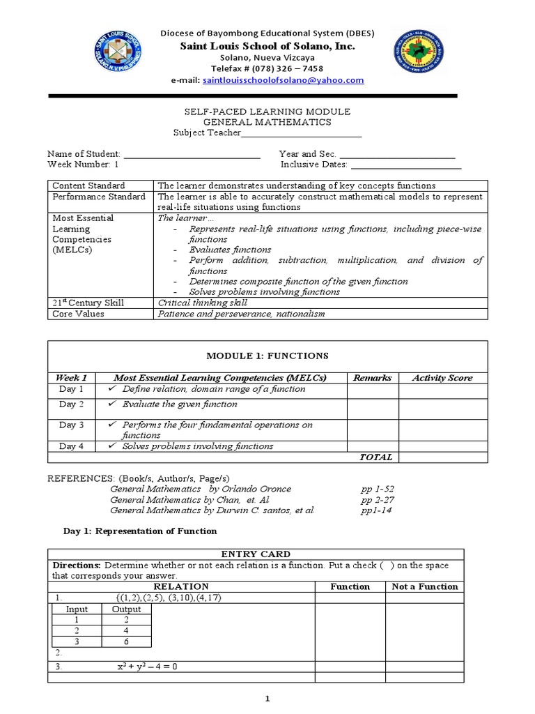 Gen Math 1st Quarter | PDF | Function (Mathematics) | Equations