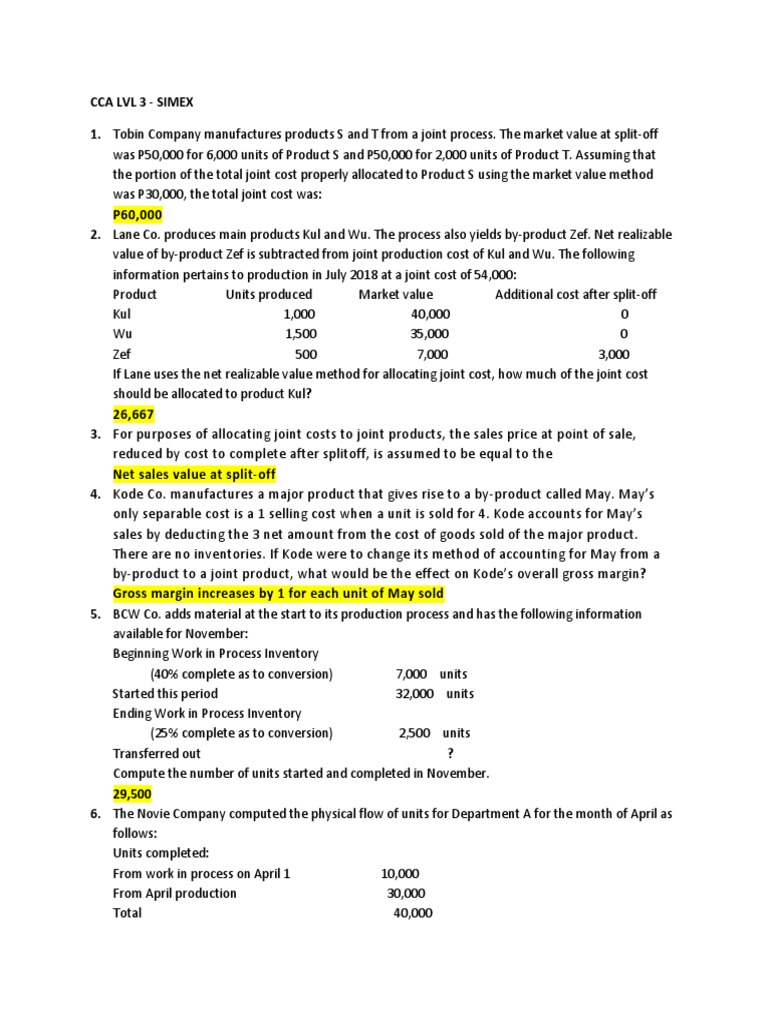 CCA LVL 3 Simex QAs | Download Free PDF | Lean Manufacturing | Cost Of Goods Sold
