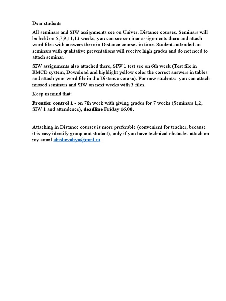 Seminars, SIW Assignments | PDF