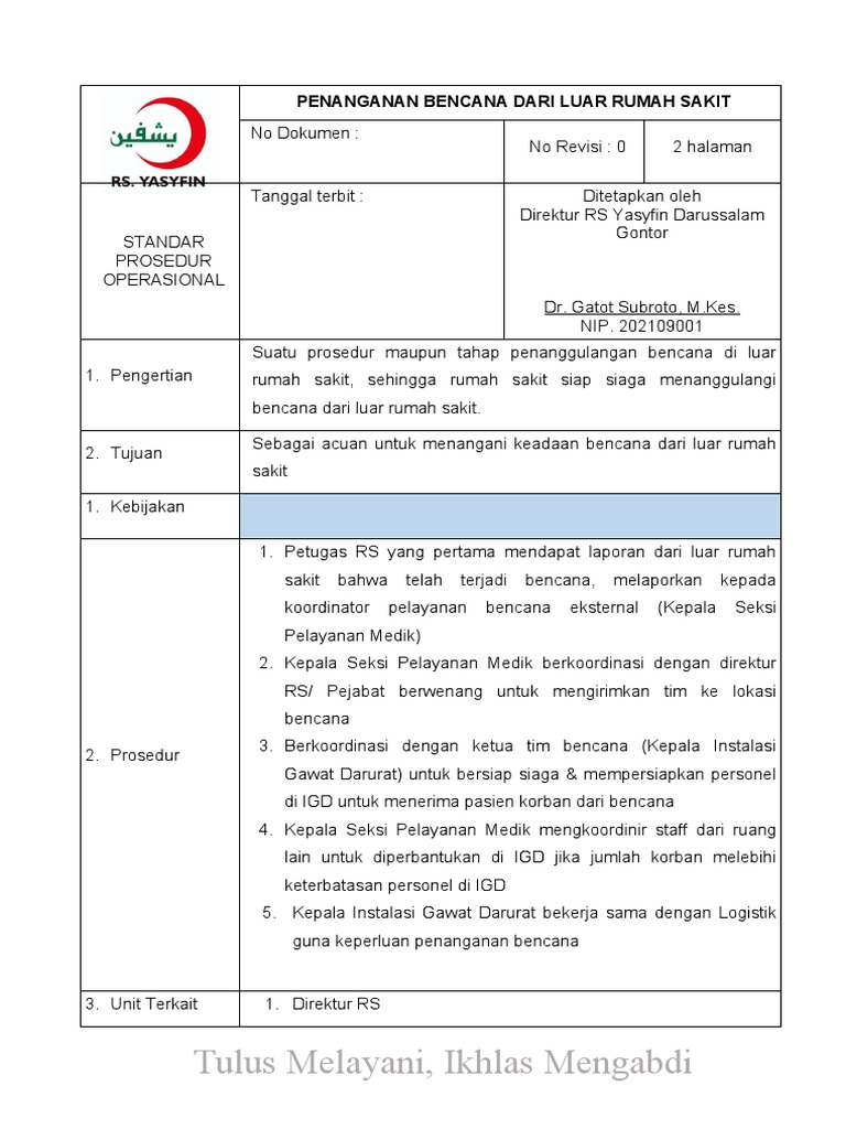 SOP 39 - Penanganan Bencana Dari Luar Rumah Sakit | PDF