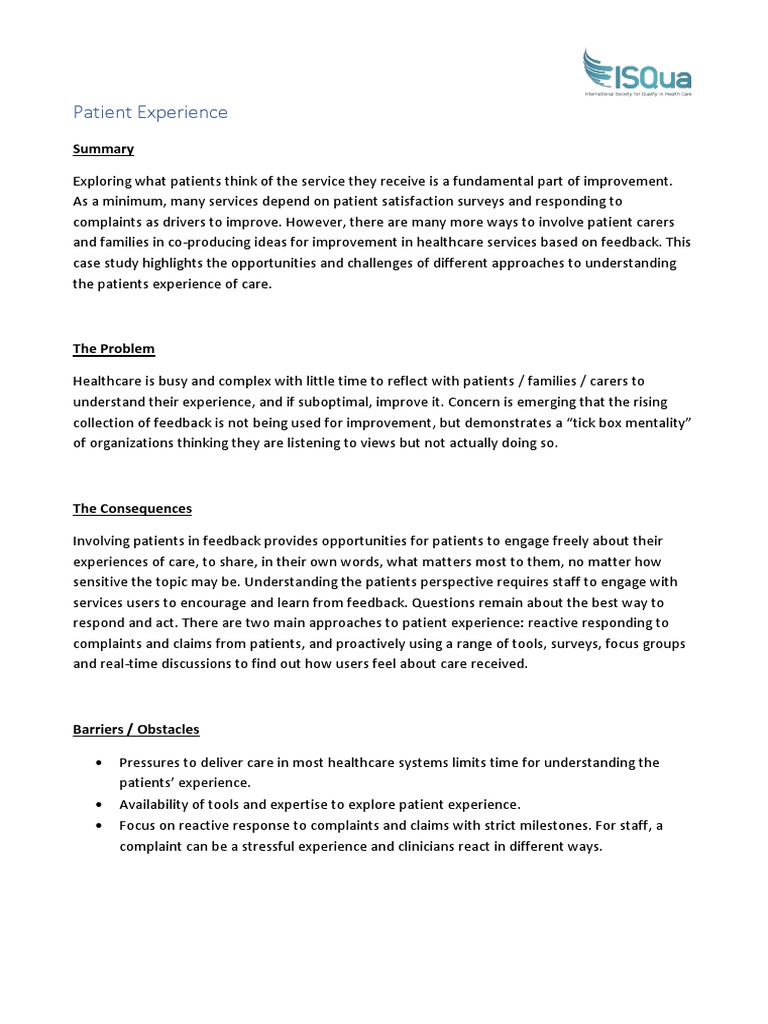 Enhancing Patient Experience in Healthcare | PDF | Patient | Experience