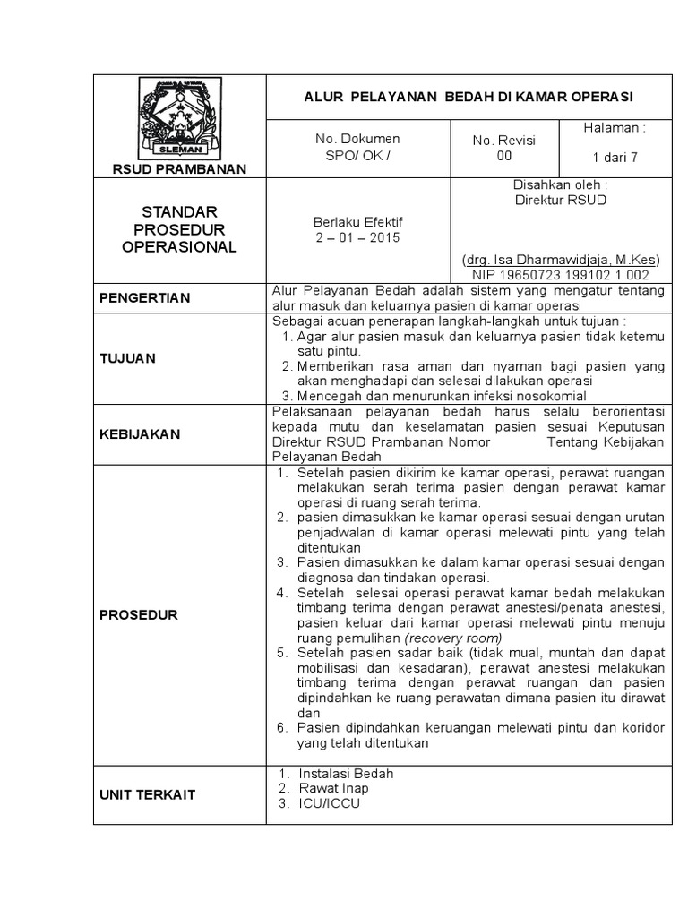 Spo Alur Pelayanan Bedah Di Kamar Operasi Pdf
