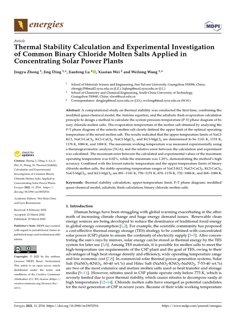 Thermal Stability Calculation and Experimental Investigation of Common ...