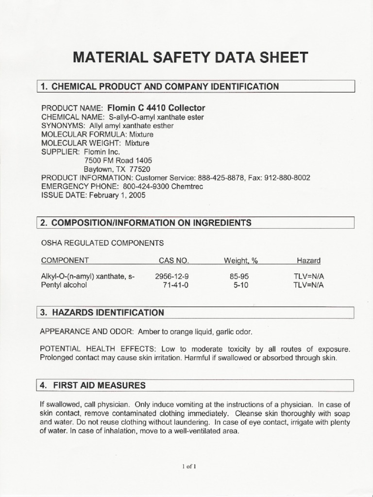 Flomin C 4410 Collector MSDS Guide | PDF | Technology & Engineering