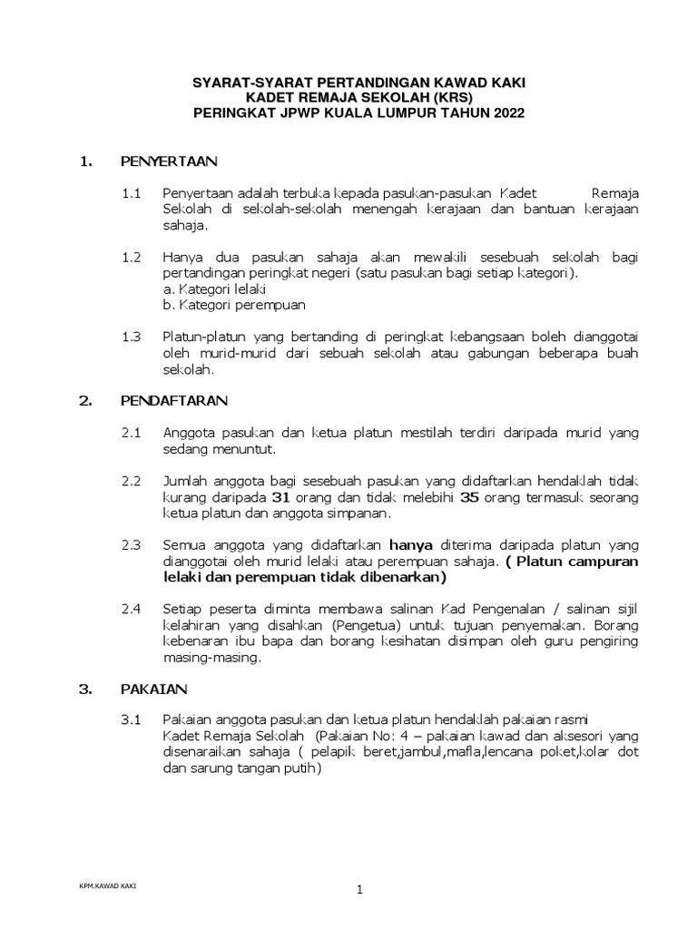 Syarat Pertandingan Kawad Kaki KRS | PDF