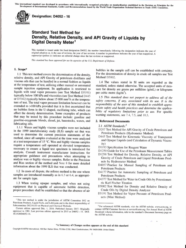 Astm D 4052 | PDF | Calibration | Density