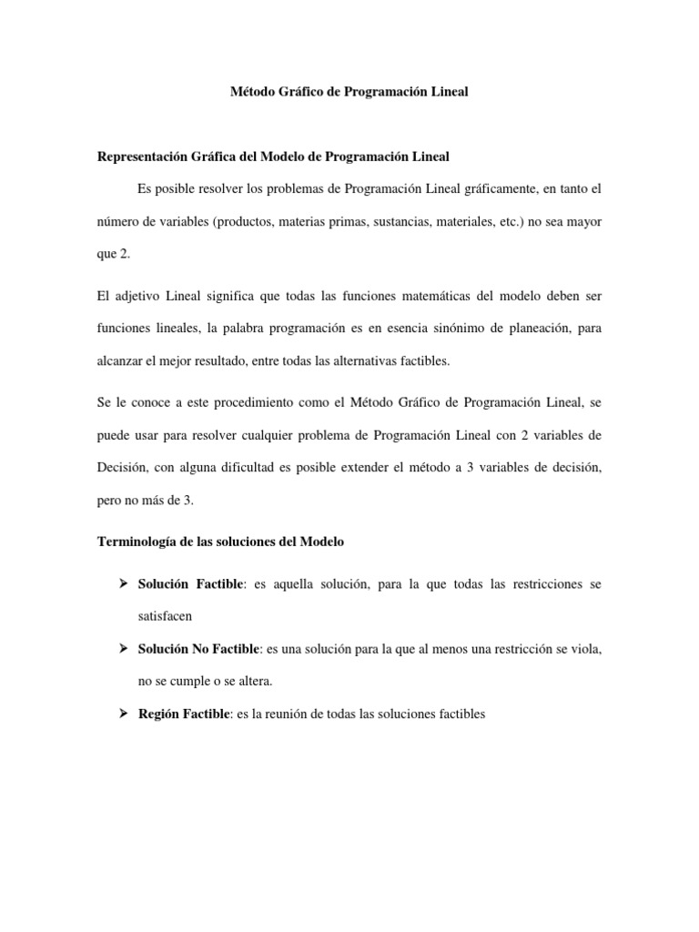 Metodo Grafico de Programacion Lineal | PDF | Programación lineal | Ecuaciones