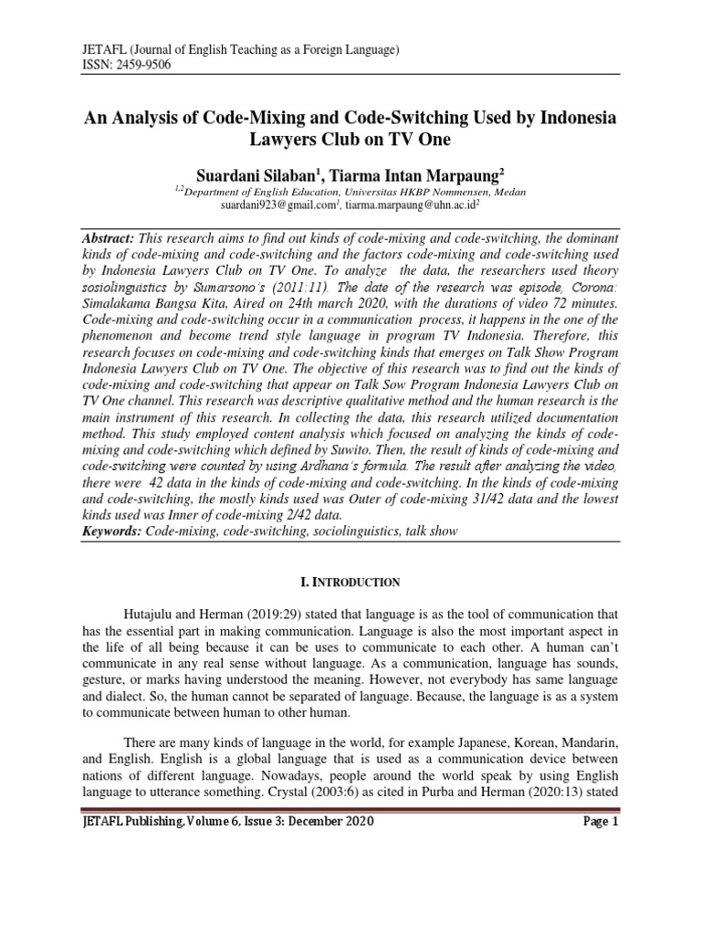 An Analysis of Code-Mixing and Code-Switching Used by Indonesia Lawyers ...