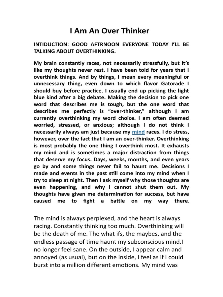 I Am An Over Thinker | PDF | Thought | Mind