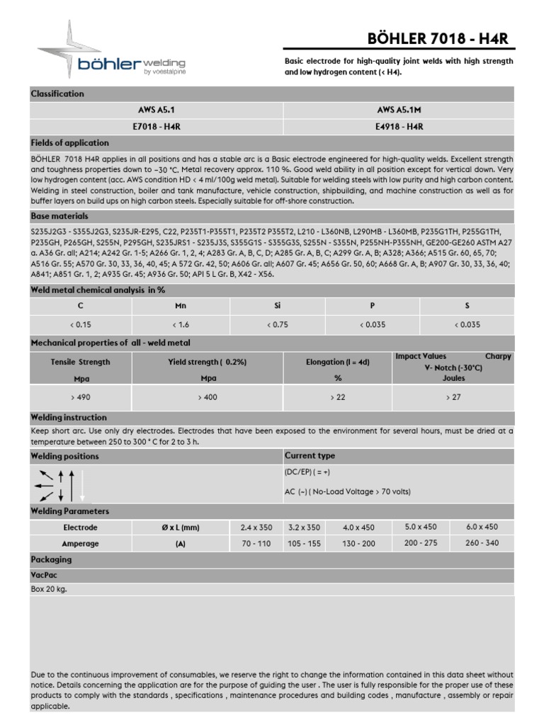 Böhler 7018 h4r en | PDF | Welding | Construction